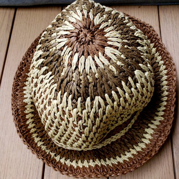 Zara | Accessories | Bnwt Zara Raffia Bucket Fedora Os In Brown Tan ...